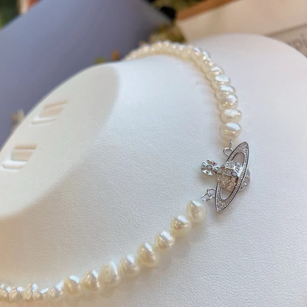 Saturn Pearl Necklace with Lustrous Keshi Pearls - Anlene Jewelry