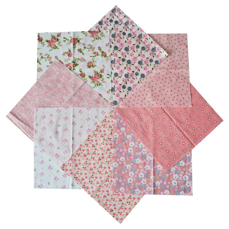 Pink Floral Patchwork Fabrics-8Pcs
