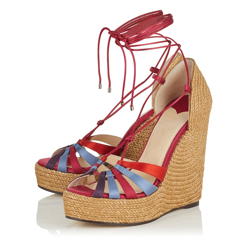 Red Ankle Strap Platform Wedge Heels Sandals