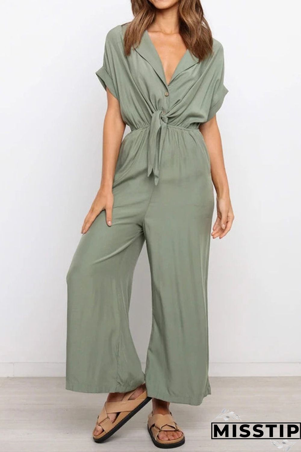 V-Neck Loose Fitting Jumpsuit - MissTip