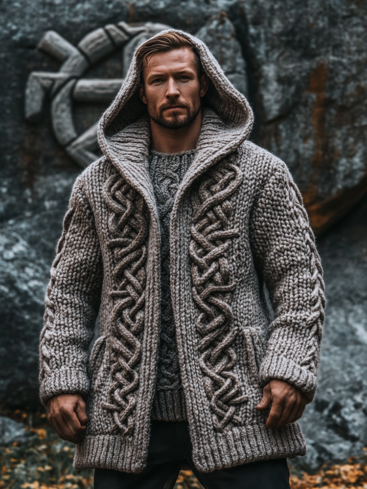 Dravoks Men's Viking Art Celtic Chunky Hooded Cardigan