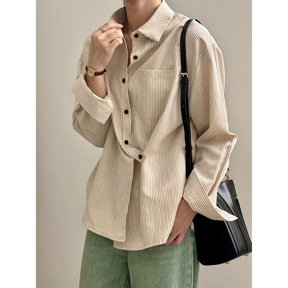 Striped Irregular Asymmetric Diagonal Button Shirt