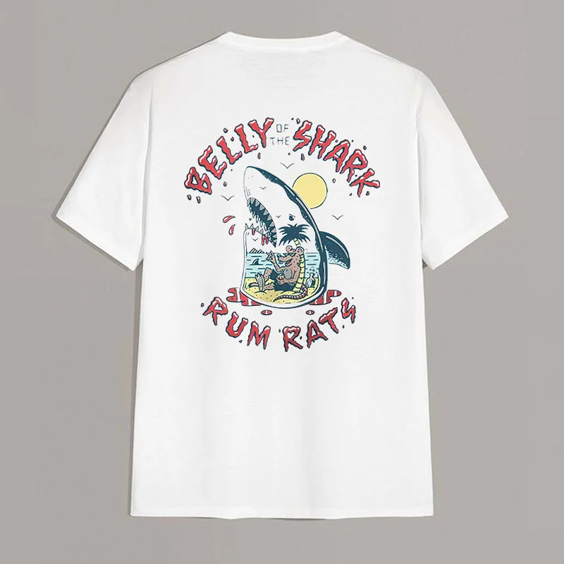 BELLY SHARK RUM RATS Wolf is Fishing White Print T-shirt