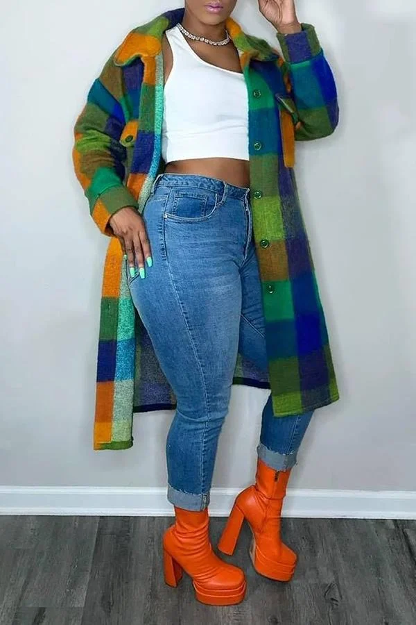 Warm Contrast Colorblock Boucle Midi Coat(Non-positioning printing)