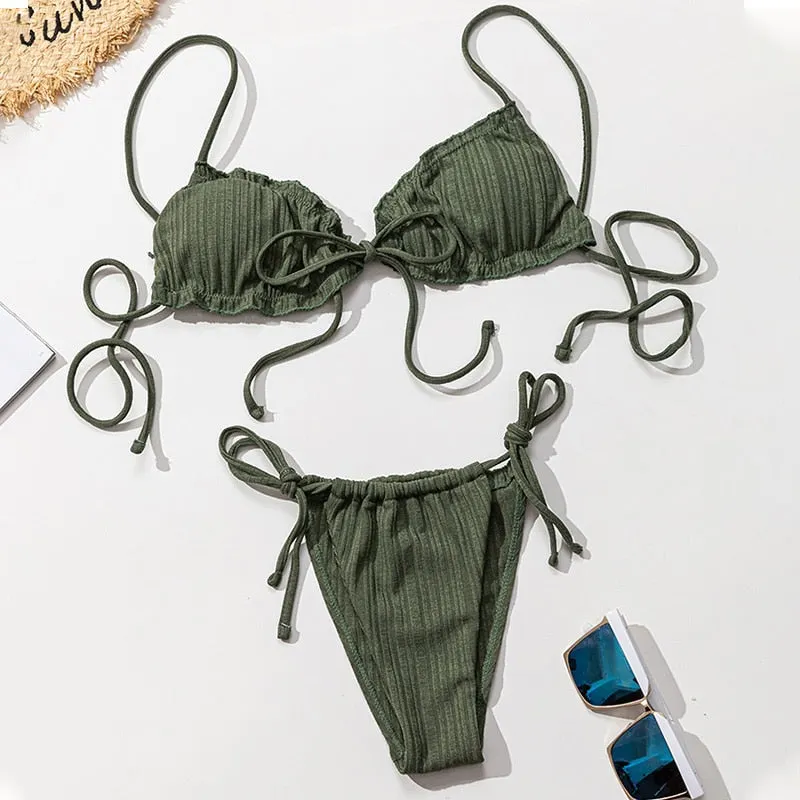 Para Praia 2021 Sexy Knitted Brazilian Bikini Halter Bandage Bathing ...