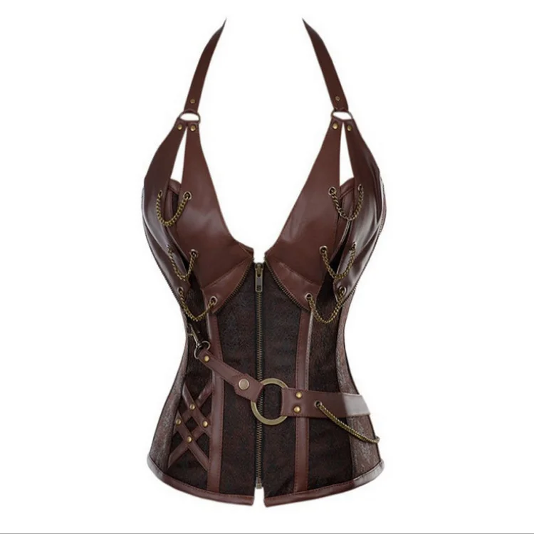 Brownm Goth Luxury Palace Steel Bone Punk Leather Corset Corset