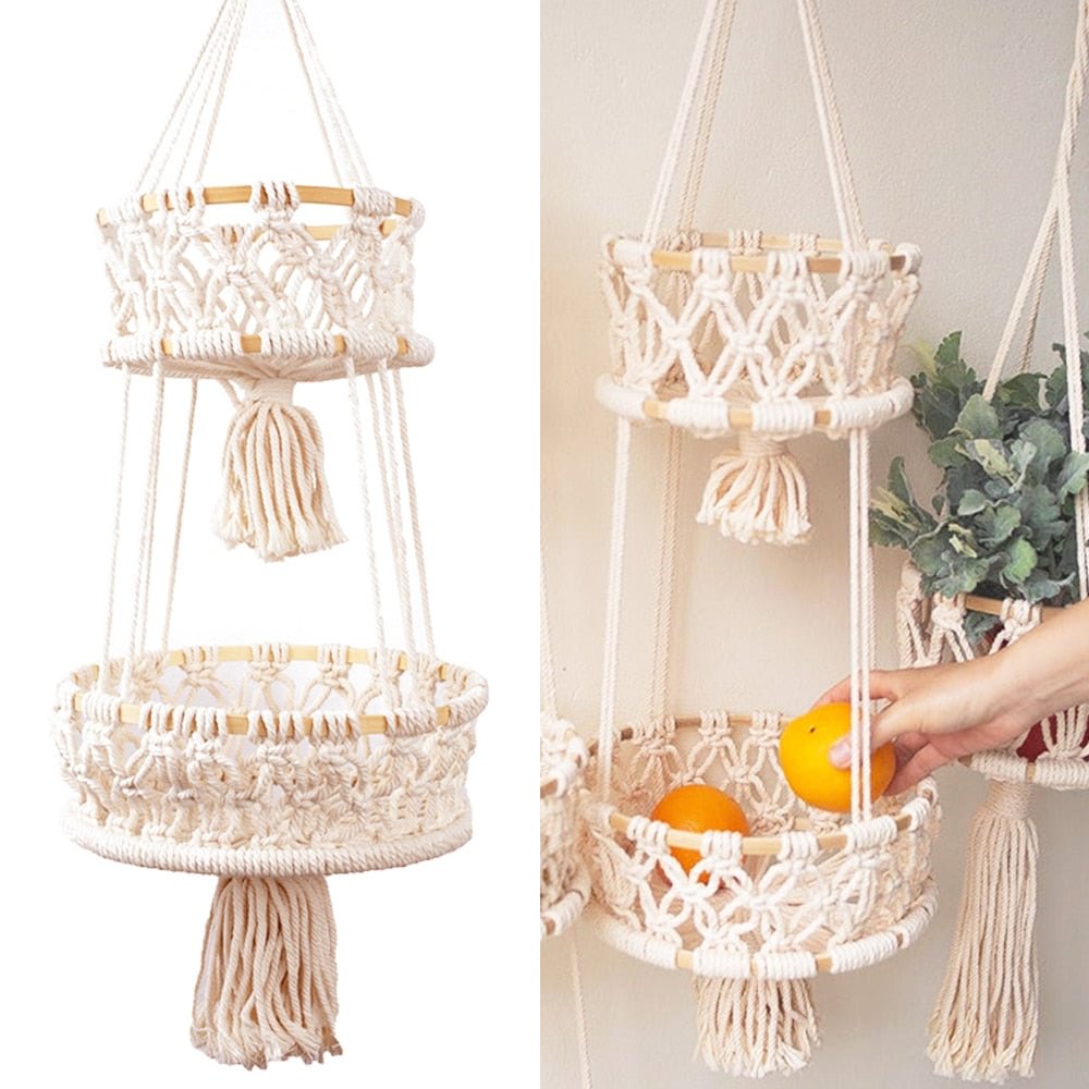Multi Tier Hanging Basket Macrame Fruit Storage Container Organizer ...