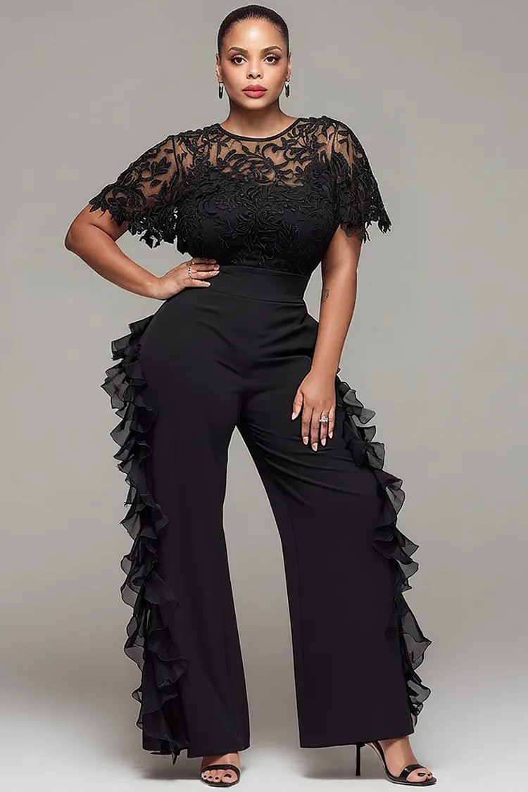 Xpluswear Design Plus Size Formal Chiffon Black Round Neck Short Sleeve ...