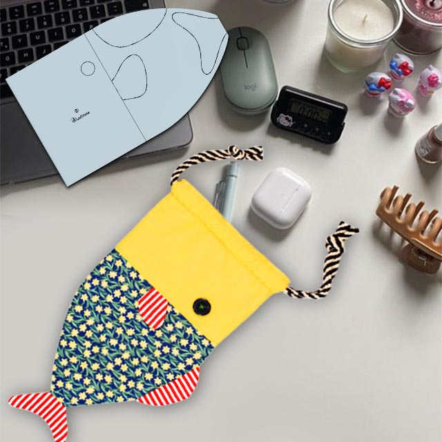 Cute Fish Drawstring Bag Sewing Template – Instructions Included