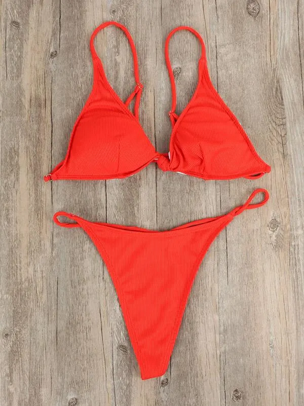 Plain Ribbed Bikinis Swimwear