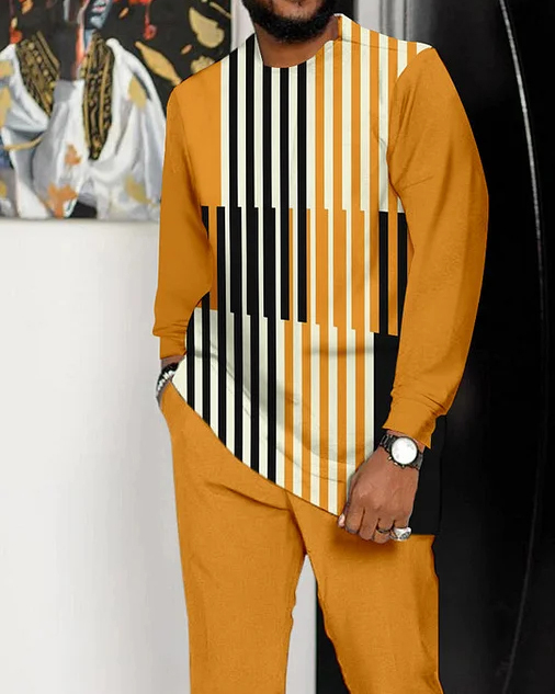 Suitmens Men's Colorblock Plaid Long Sleeve Sports Walking Suit -273