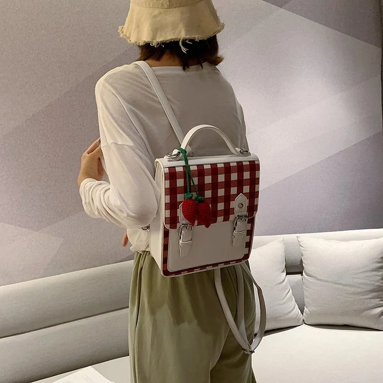 STRAWBERRY CHECK MULTIFUNCTIONAL BACKPACK