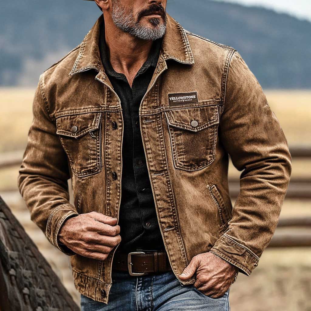 hivenmaxshop Men's Vintage Yellowstone Jacket Rip Multi-Pocket ...