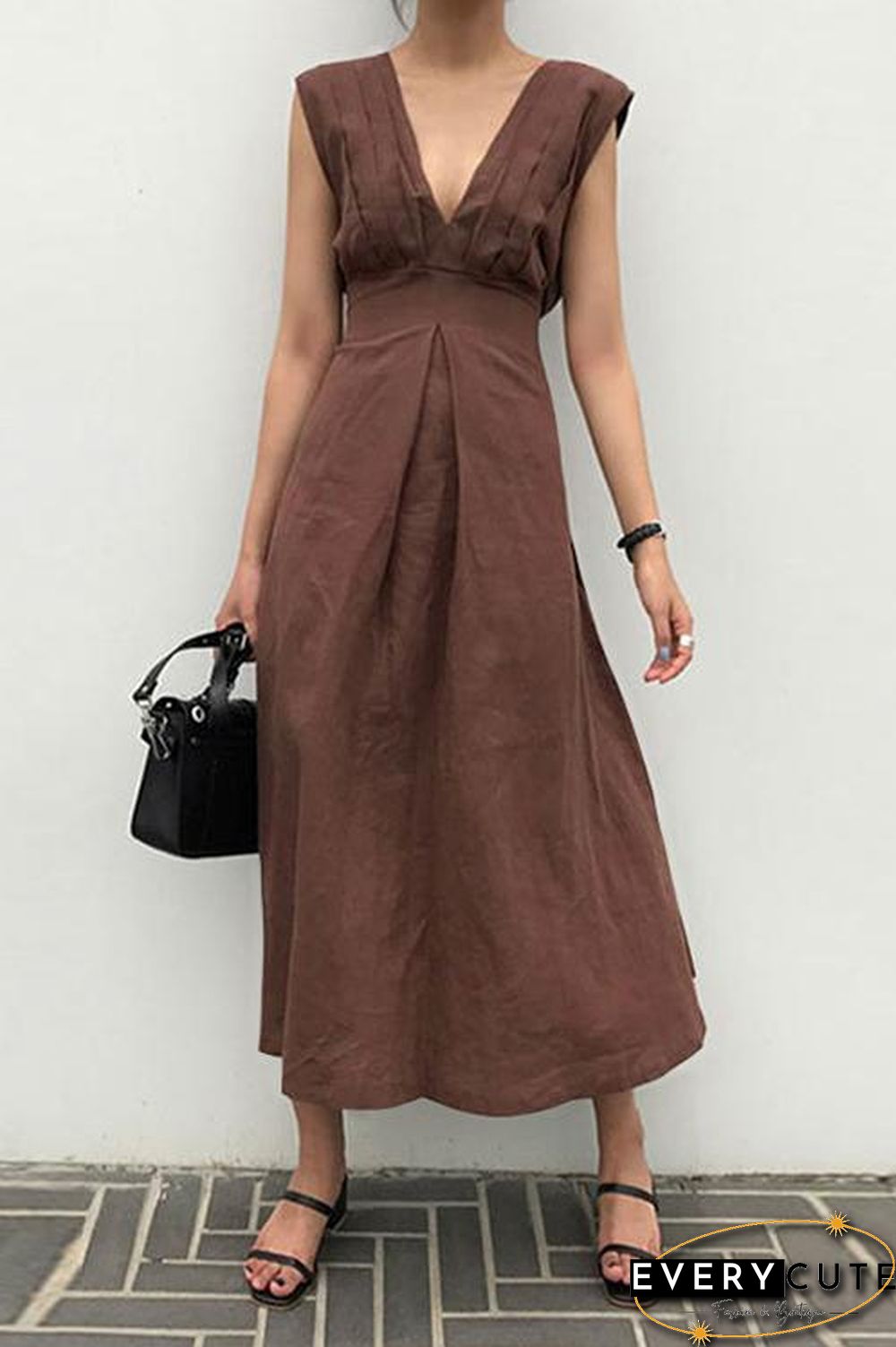 Linen V Neck Sleeveless Maxi Dress