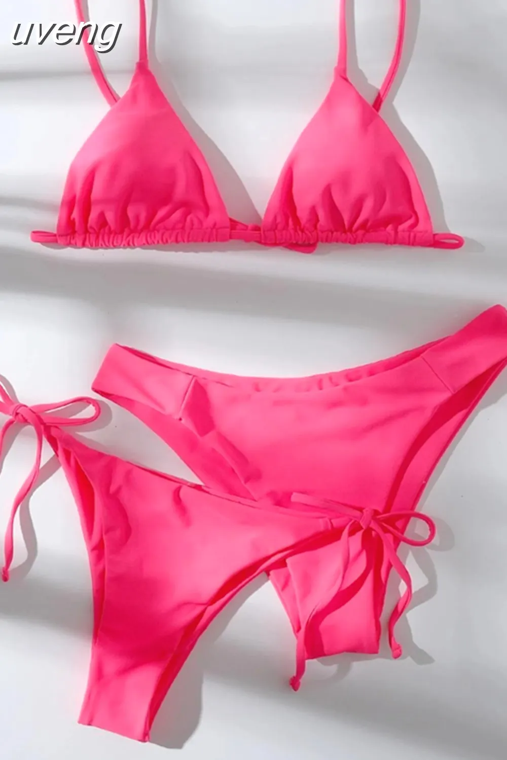 uveng Sexy Three Pieces Bikini Set Women Triangle Tie Side Swimwear ...