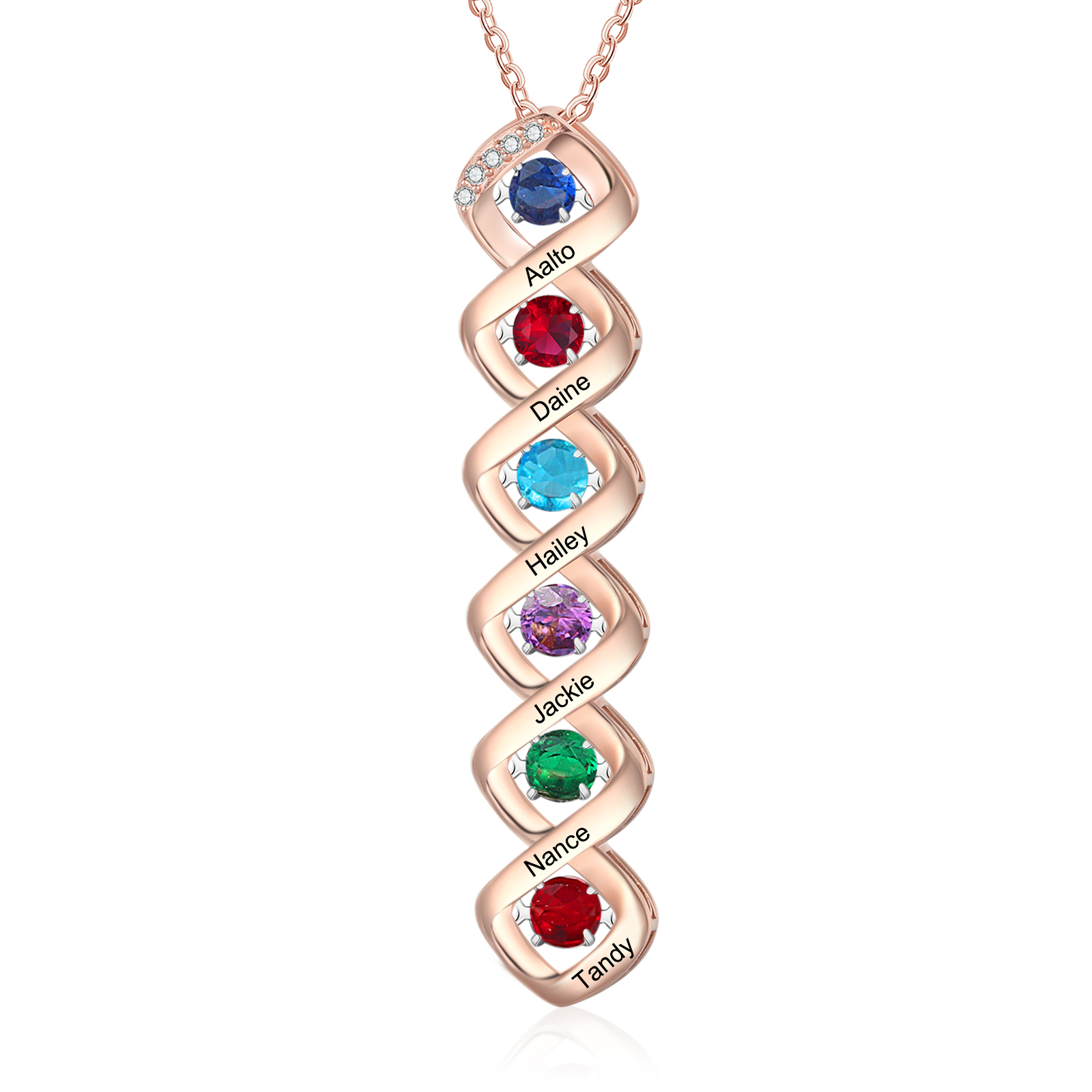 Collier pierre dansante 6 Prénoms Personnalisé avec 6 pierres naissance