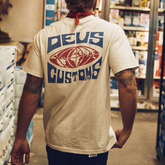 MOTOSUNNY DEUS CUSTOMS Globe Pattern Graphic Casual White Print T-shirt