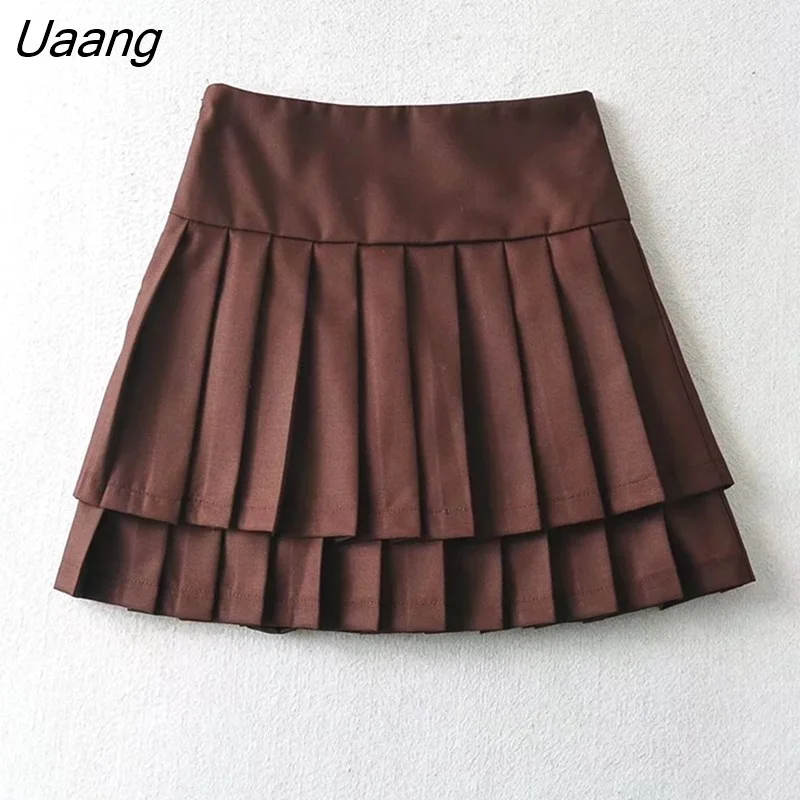Uaang Double Pleated skorts Women Korean Skort Summer Sexy Y2k High Waist Patchwork Solid Mini ...