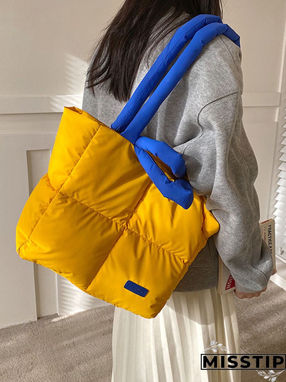 Contrast Color Split-Joint Padded Bags Handbags Tote Bags - MissTip