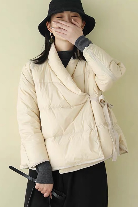 Winter Simple Slanted Breast Down Jacket Retro Bread Jacket Women