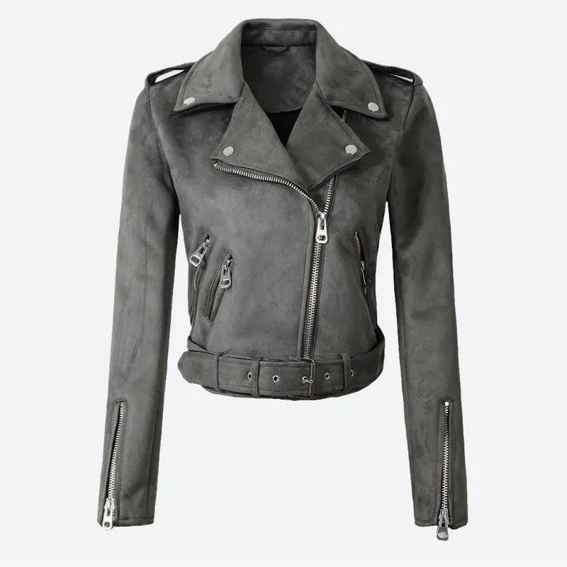 Womens Short Jacket Faux Leather Zipper Motorcycle Biker Jacket