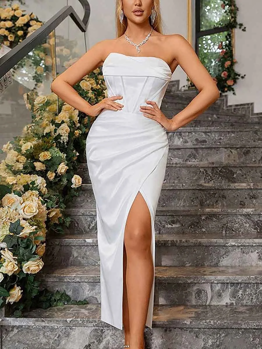 Strapless high waist slit dress