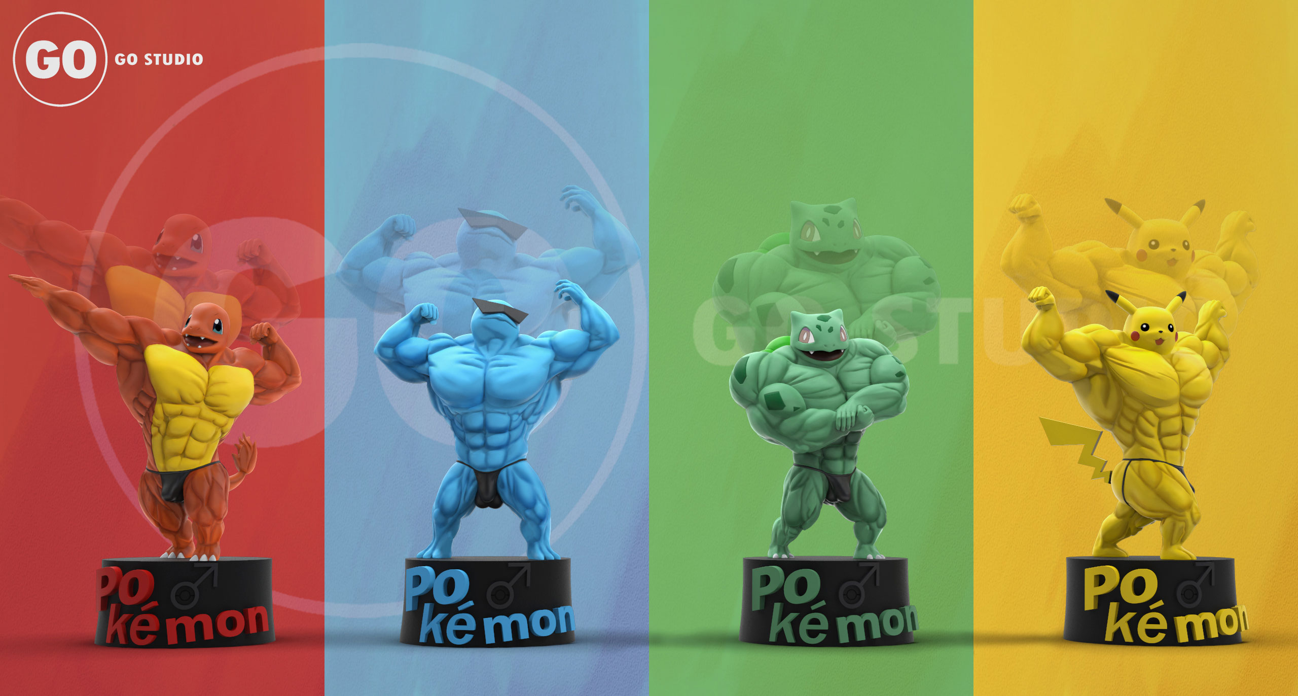 Muscle Show Series Squirtle, Charmander, Bulbasaur & Pikachu - Private ...