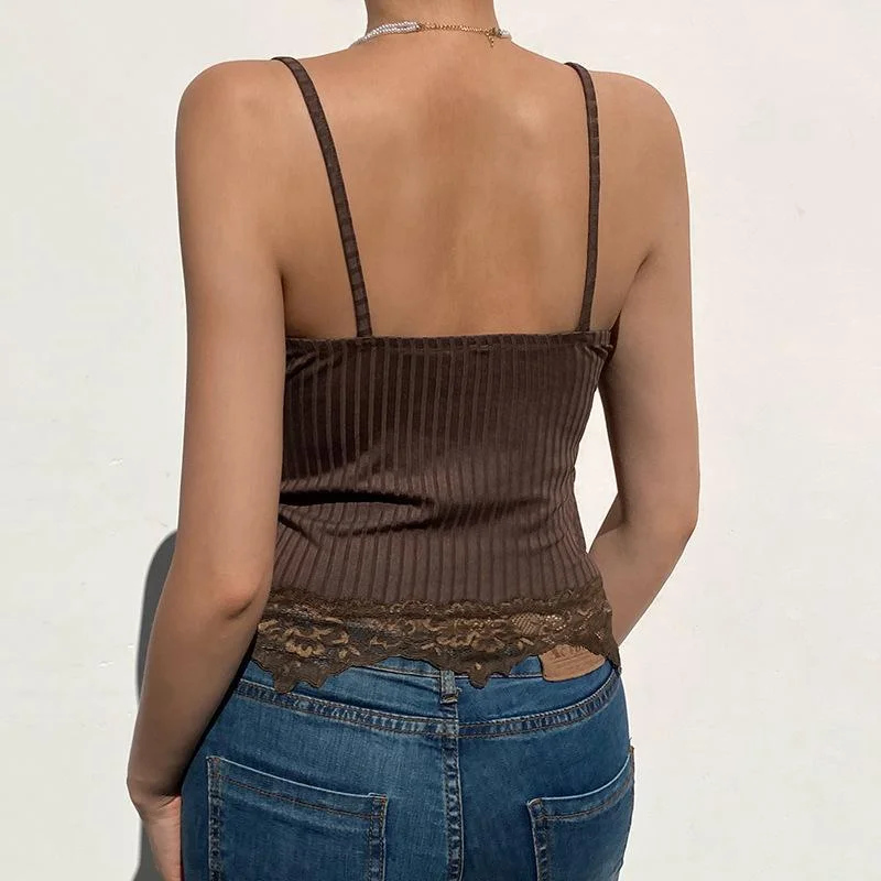 BROWN LACE DEEP V-NECK CAMISOLE