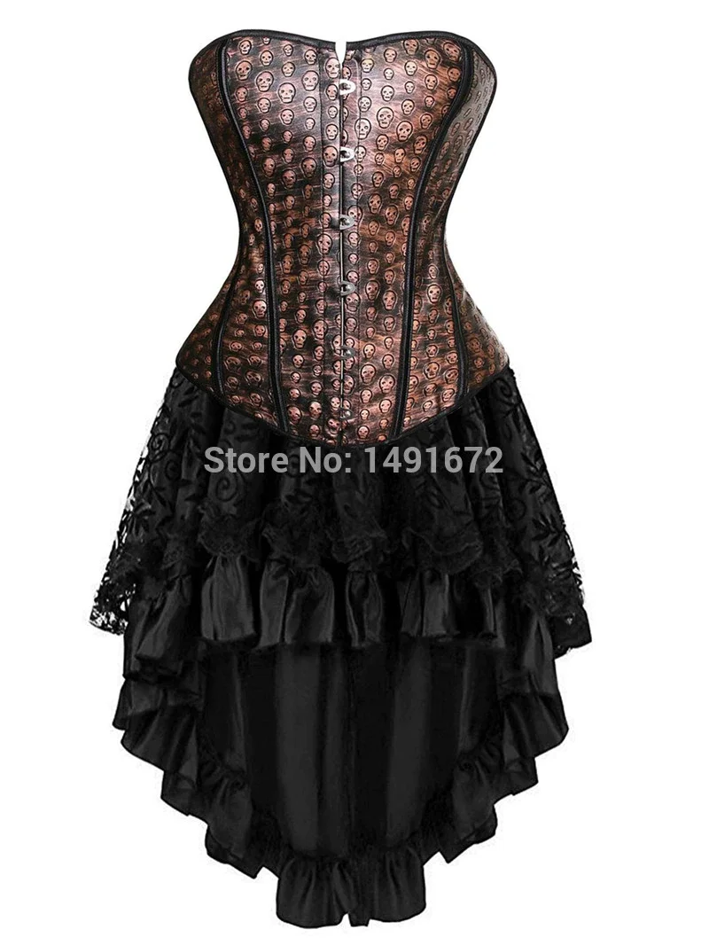 Uaang Corset Dress Sexy Skull Bustier Tops Skirt Set Overbust Corselet ...