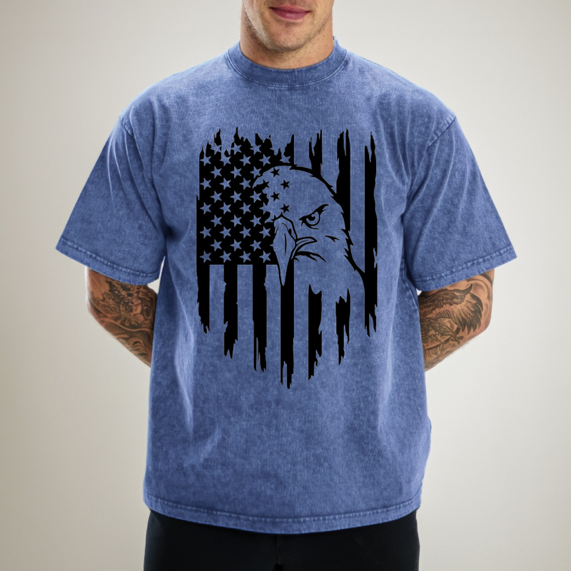 American Flag Eagle Men's Acid Wash Loose T-Shirt