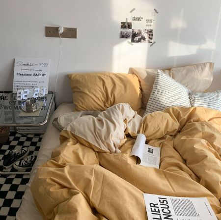 New small fresh double spell light blue cheese bed sheet four-piece set ...