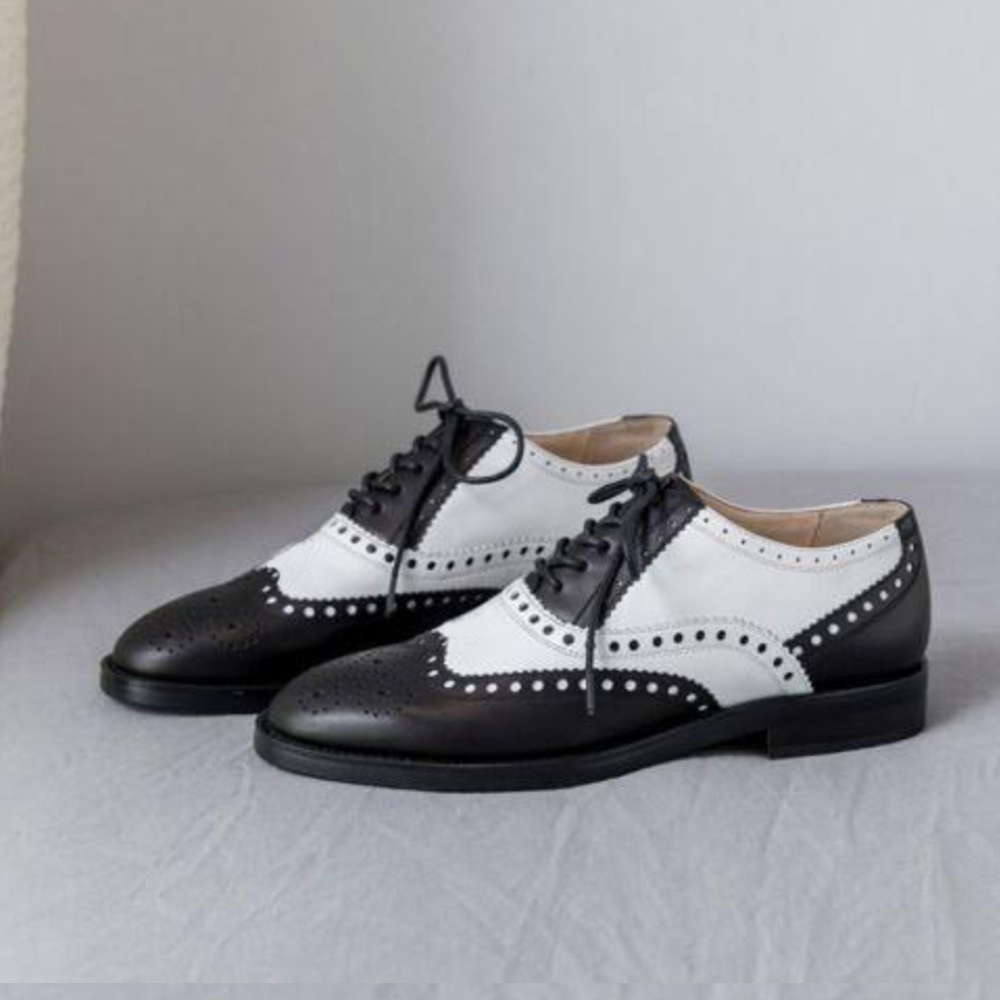 Black & White Colorblock Round Toe Vintage Women's Oxfords