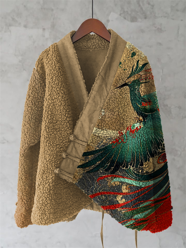 Japanese Phoenix Art Pattern Plush Kimono Cardigan