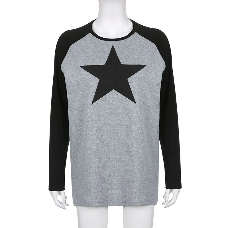 STAR CONTRAST LONG SLEEVE T SHIRT