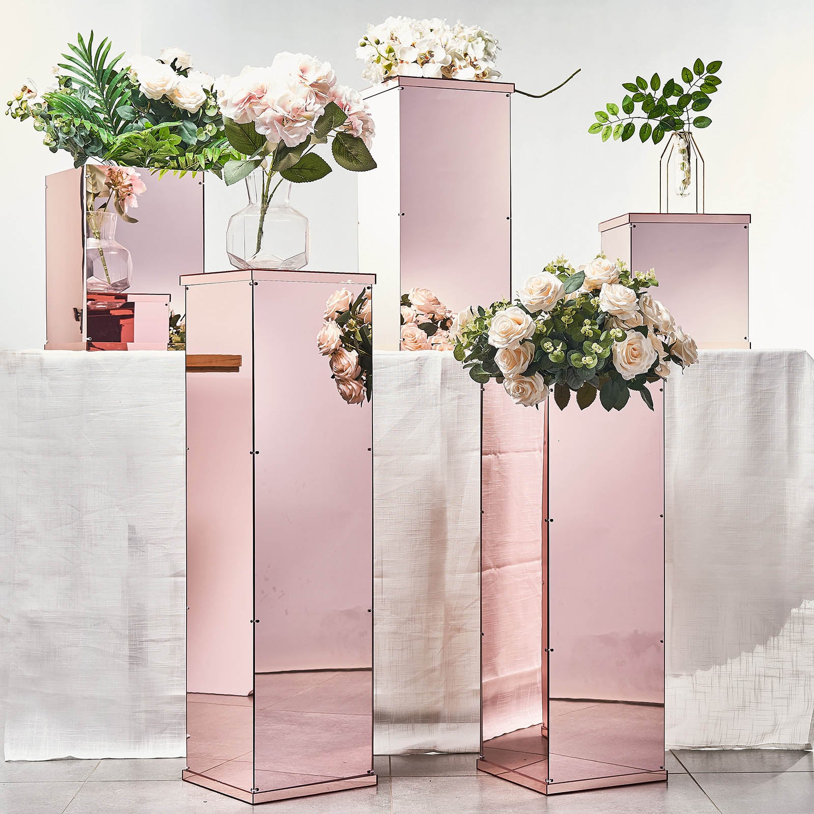 Set of 5 | Blush Rose Gold Mirror Finish Acrylic Pedestal Risers ...