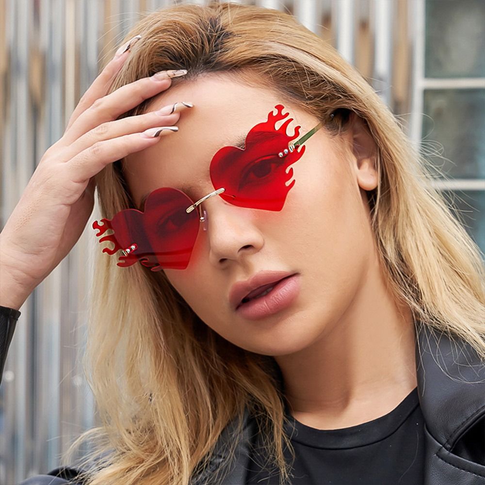 UV400 Protection Fire Heart Shaped Sunglasses Rimless Costume ...
