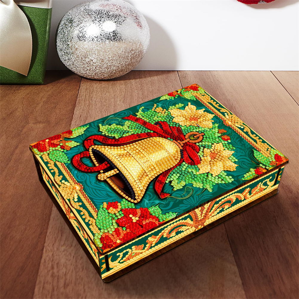 5D DIY Christmas Bells Diamond Painted Wooden Jewelry Box Kit