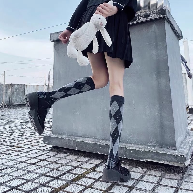 JAPANESE DIAMOND LATTICE JK CALF SOCKS