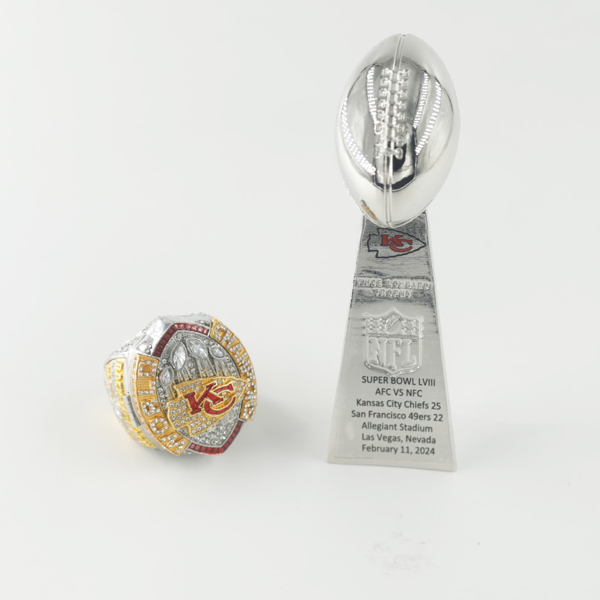 Fans custom-2023 2024 Kansas Chiefs NFL Championship Rings plus trophy set