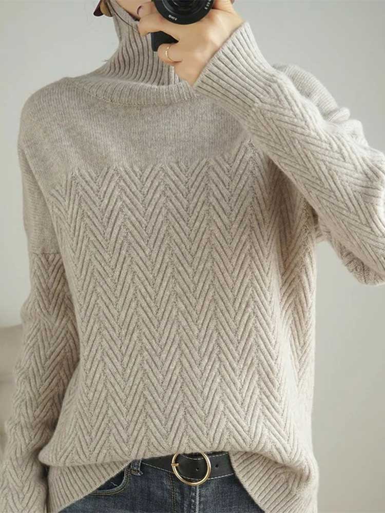 Chevron High Neck Long Sleeve Sweater