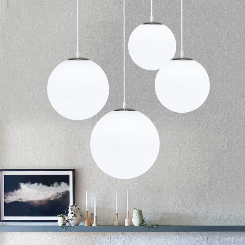 Nordic White Glass Ball Pendant Lights Modern LED Living Room Hanglamp ...