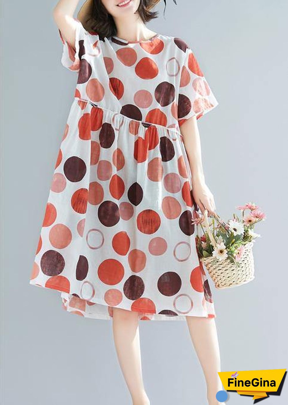 FineGina Style red dotted linen clothes For Women plus size design o ...