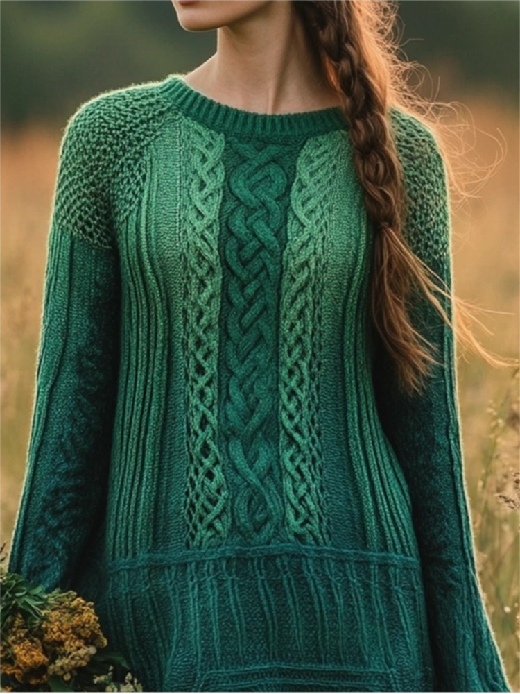 Vintage Irish Celtic Gradient Cozy Knit Sweater Dress