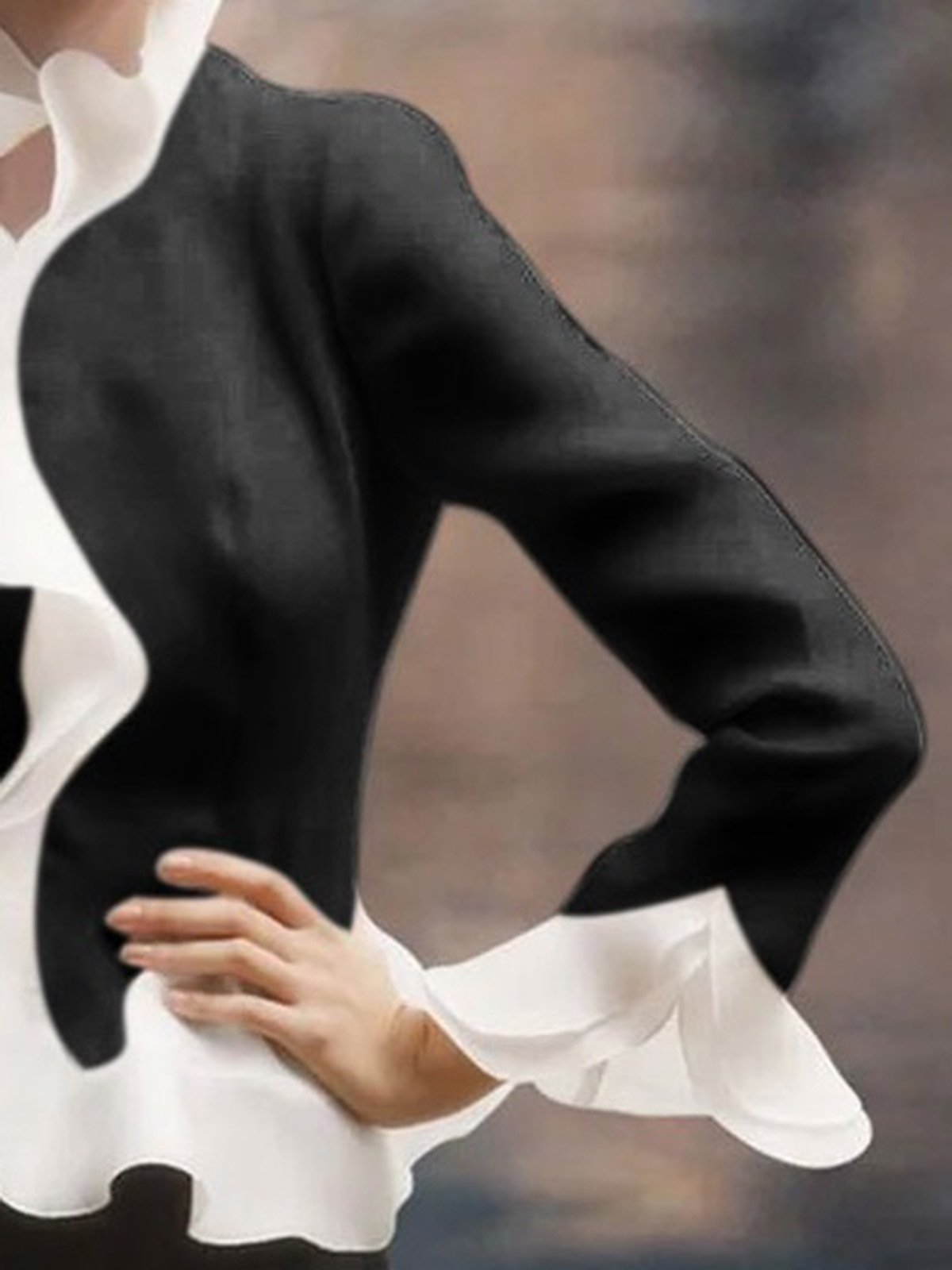 Solid Elegant Bell Sleeve Work Top