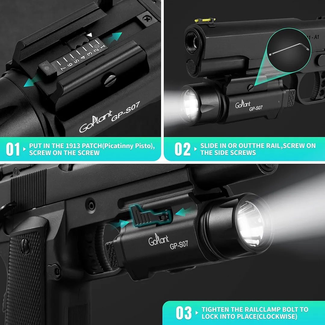 2500 Lumens Weapon Light Flashlight, Only Rechargeable LED White Light ...