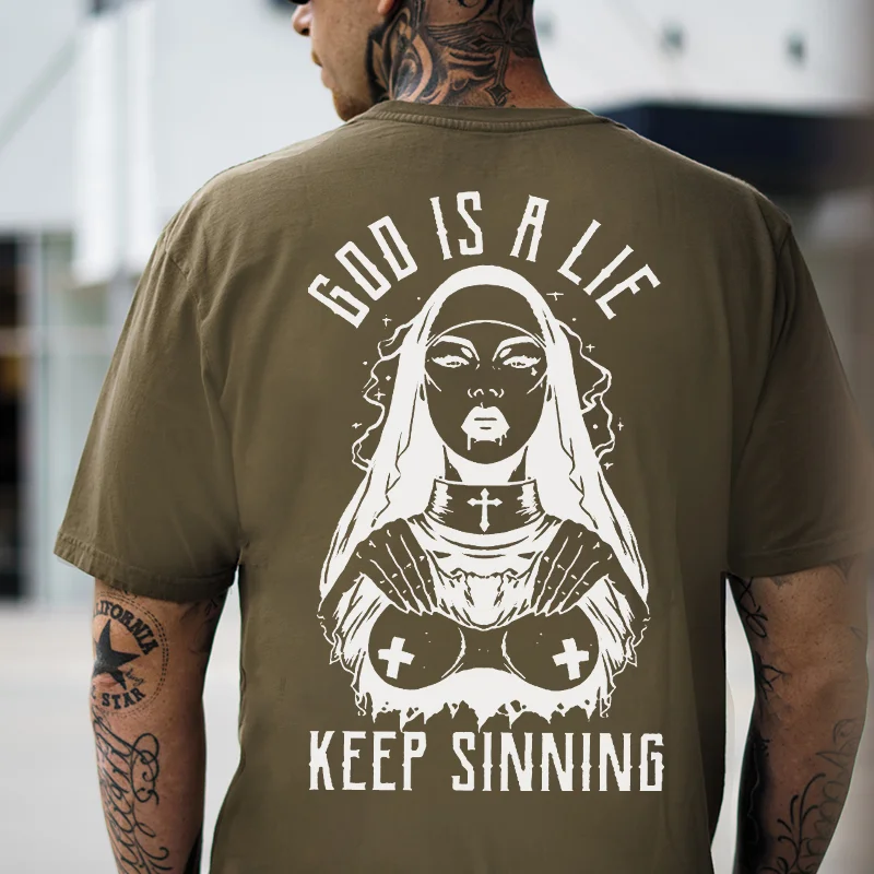 MOTOSUNNY GOD IS A LIE KEEP SINNING Nun Graphic White Print T-shirt