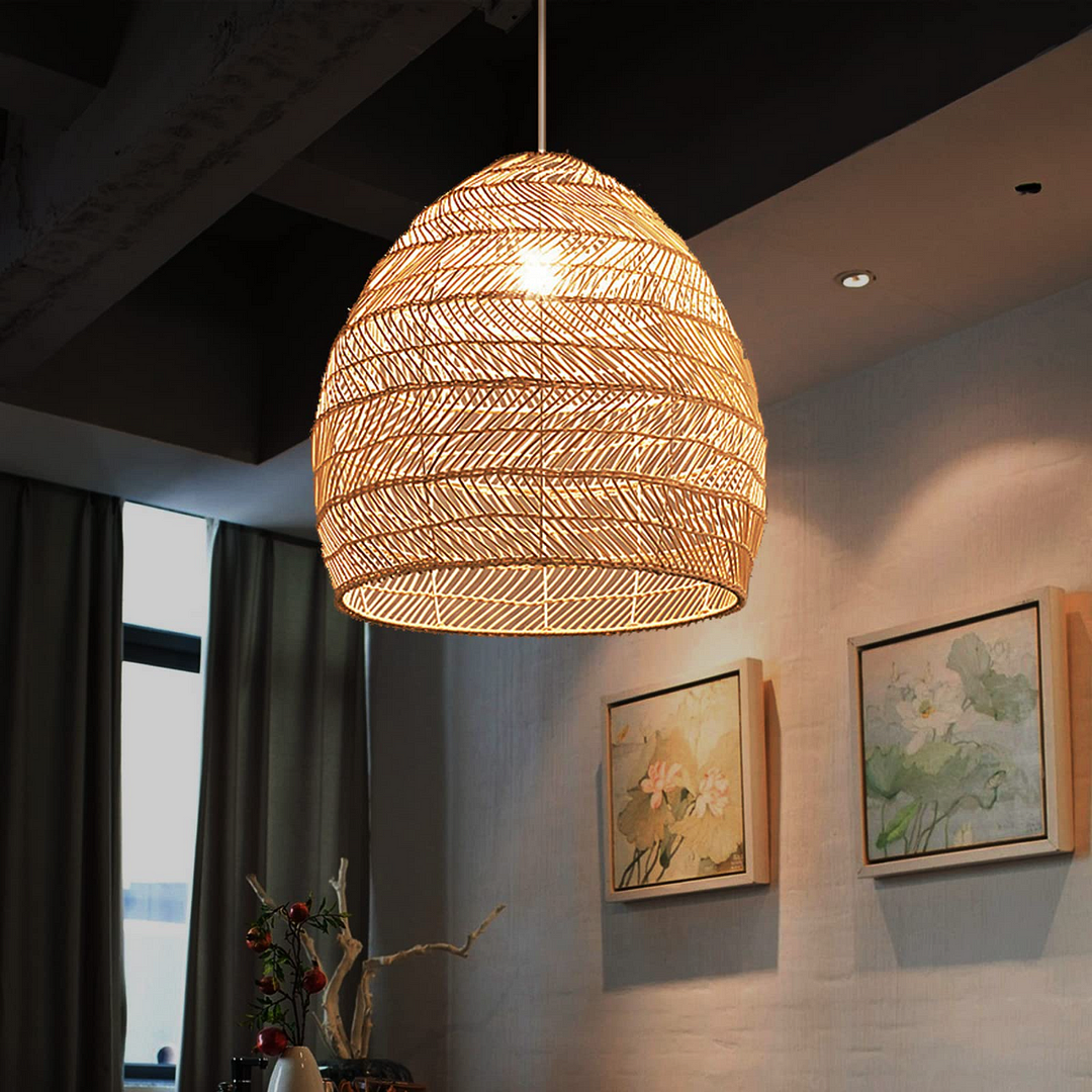 Arturest Rattan Pendant Light Boho Design Natural Basket Rattan Woven ...