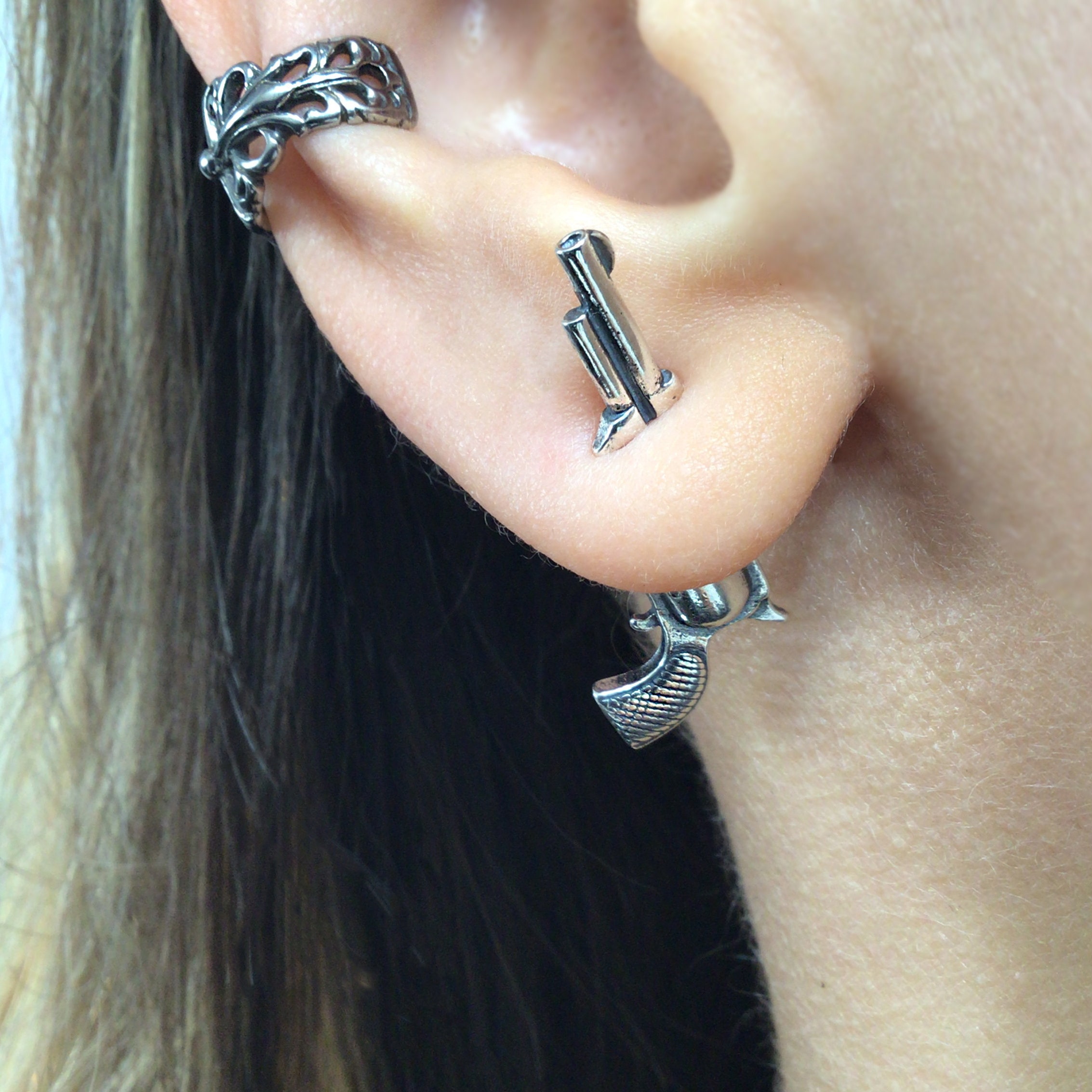 925 Silver Gothic Revolver Stud Earrings