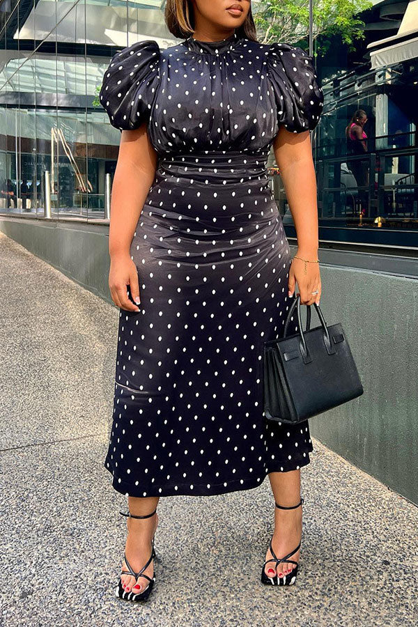 Polka Dot Retro Puff Sleeve Midi Dress