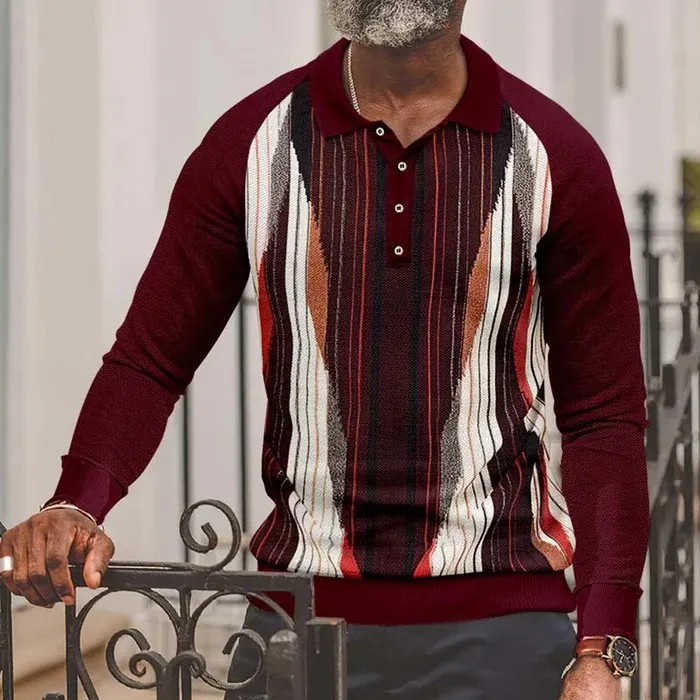 Men's Casual Button Down Collar Polo Long Sleeve Shirt